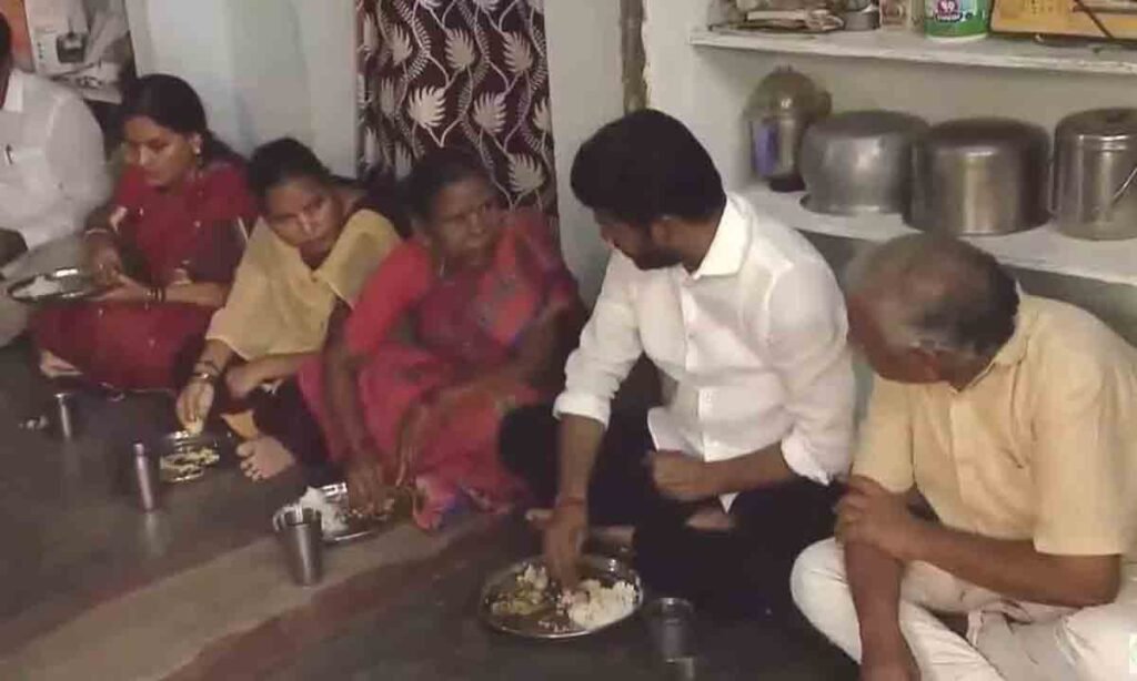 Revanth Reddy Visits Beneficiary’s Home In Sarapaka, Shares Midday Meal
